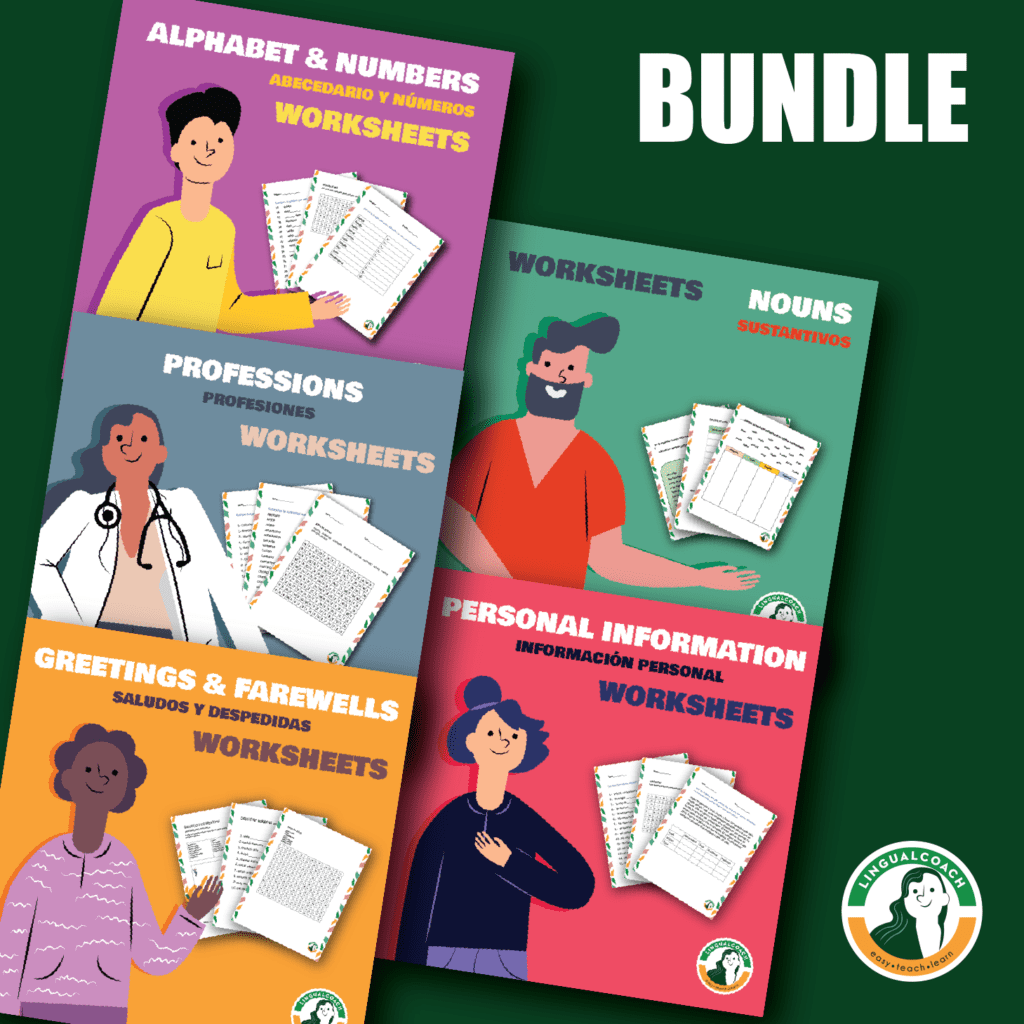Worksheets Bundle: Alfabeto - Números - Saludos y más - Lingualcoach