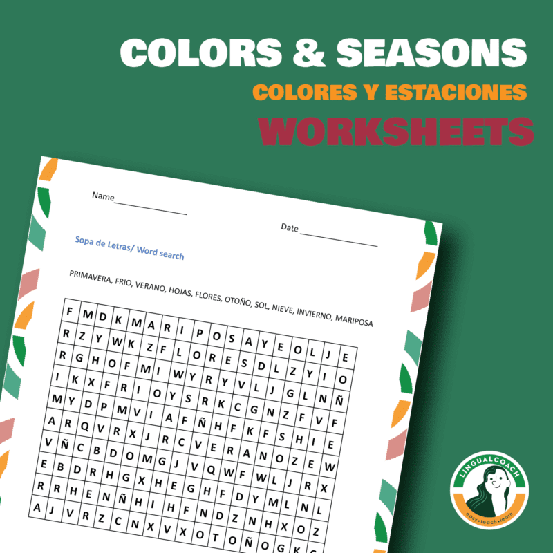 Spanish Colors and Seasons worksheets -Colores y Estaciones - Lingualcoach